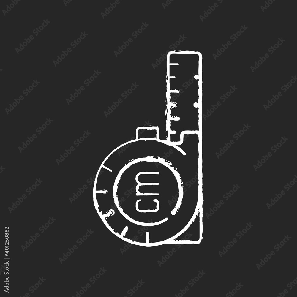 Retractable flexible rule chalk white icon on black background. Tape ...