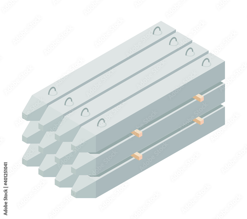 Vector illustration stack of concrete piles isolated on a white ...