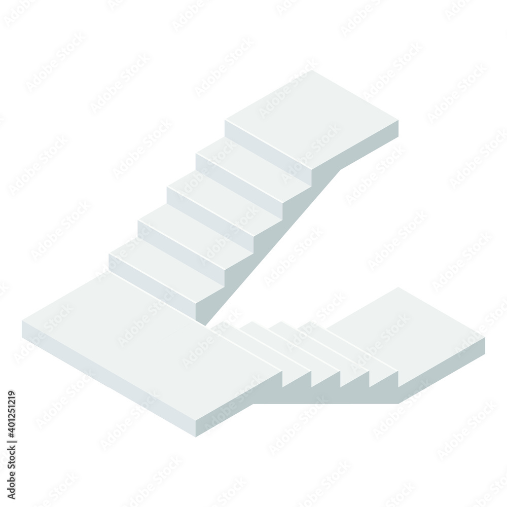 Vector illustration concrete staircase with a turn isolated on a white ...