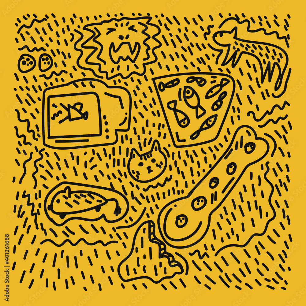 Children's background of wild animals Doodle. Hand-drawn Doodle texture ...