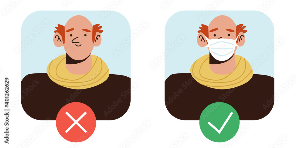 Man with and without medical mask. No entry without wearing a mask ...