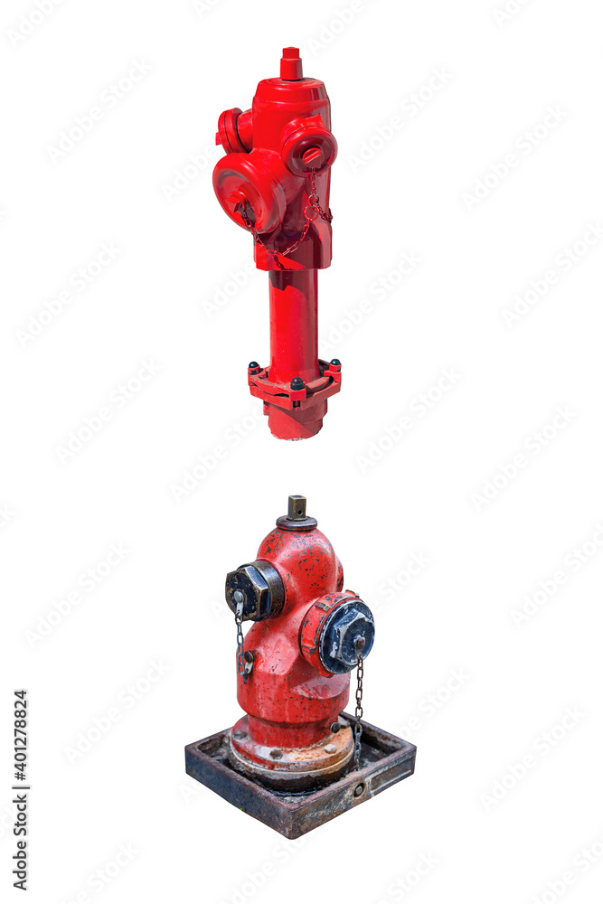 Two modern street firefighters for extinguishing fire isolated on white ...