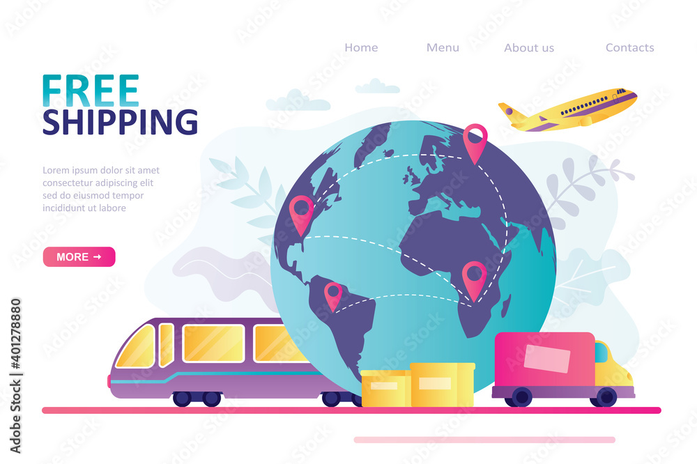 Various means of transport for delivery worldwide. Landing page ...