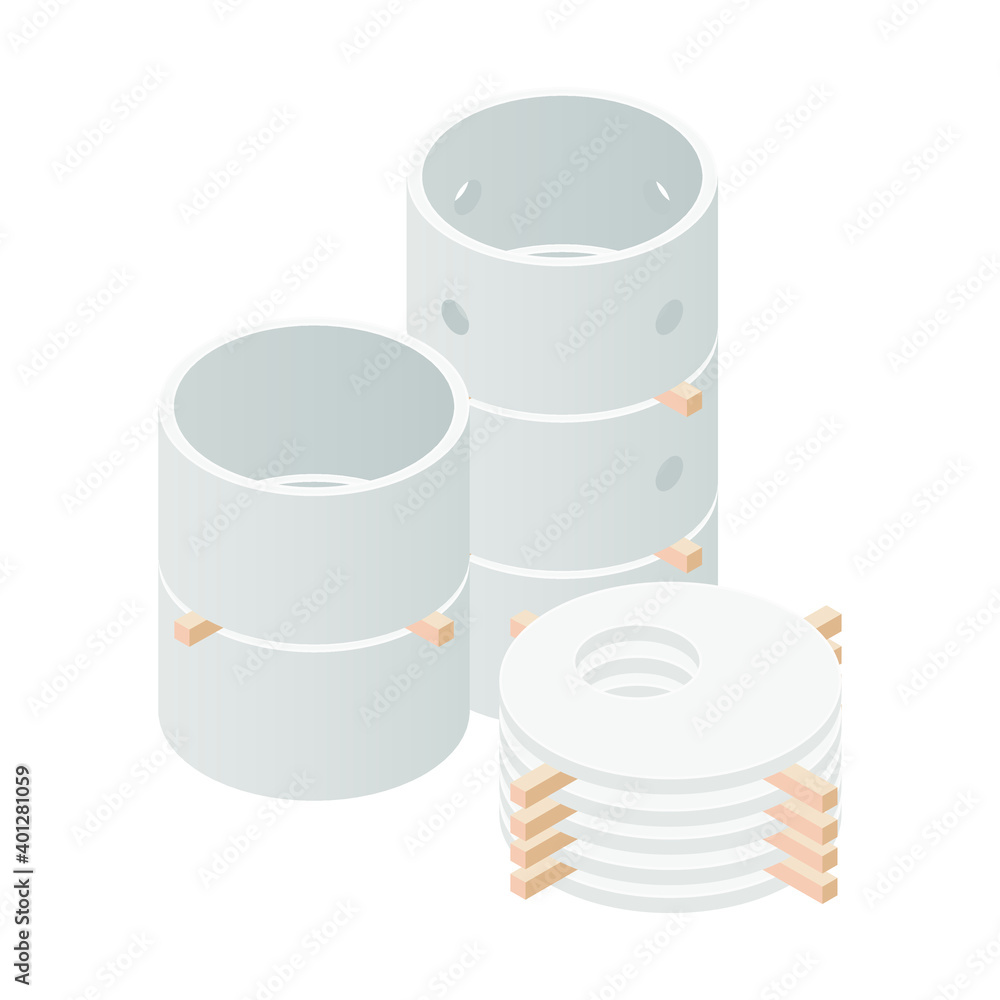 Concrete sewerage and septic tanks well element set, isolated on a ... Concrete sewerage and septic tanks well element set, isolated on a ...