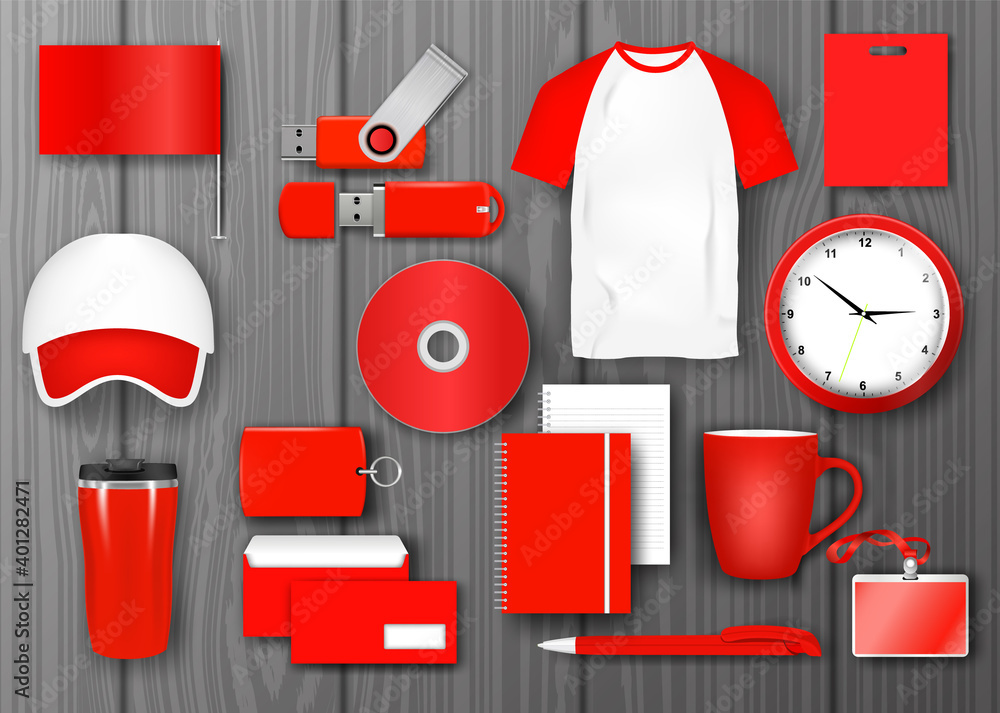 Red corporate identity promotional set. Business corporate souvenir ...