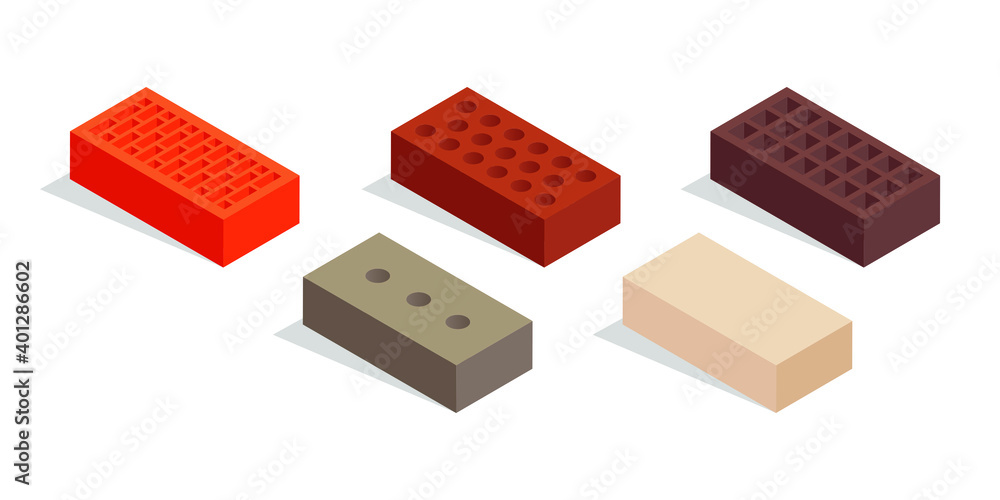 Cartoon vector flat illustration set of bricks. Realistic vector ...