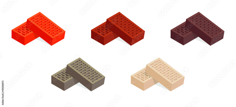 Cartoon vector flat illustration set of bricks. Realistic vector ...