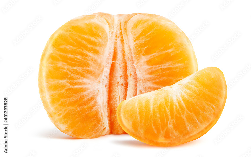 Peeled tangerines isolated on white background with clipping path. A ...