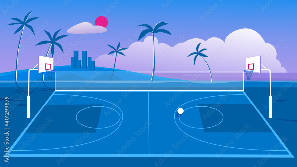 Basketball court, city street outdoor playground vector illustration ...