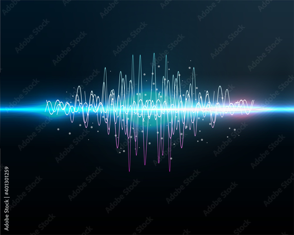 VOICE RECOGNITION. Sound waves oscillating glow light, Abstract ...