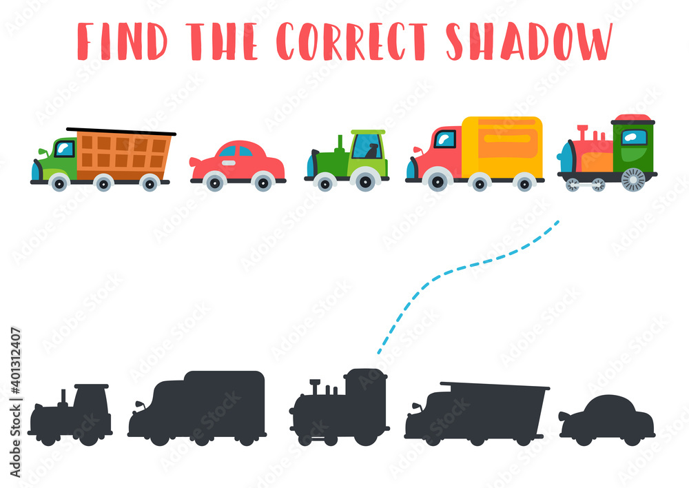 Find the correct shadow. Educational matching game for children. Kids ...