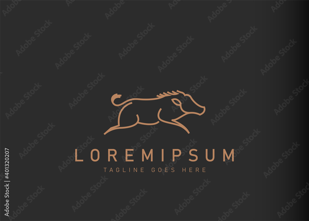 Hog logo design. Vector illustration of wild hog is running forward ...