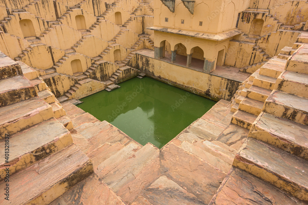 Step well near Amber fort at Jaipur in the Indian state of Rajasthan ...