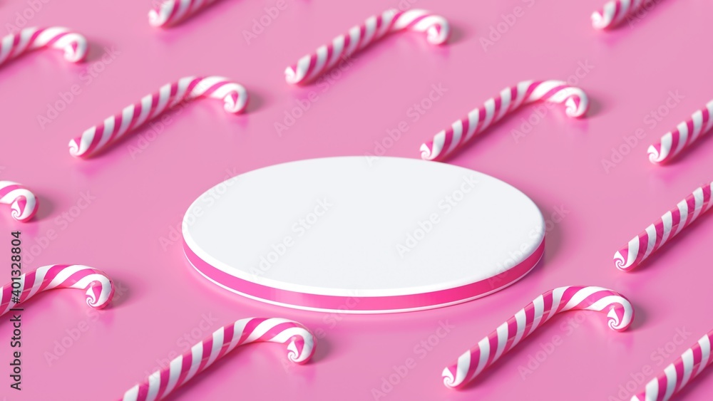 Minimal Christmas candy and podium on sweaty pink background for ...
