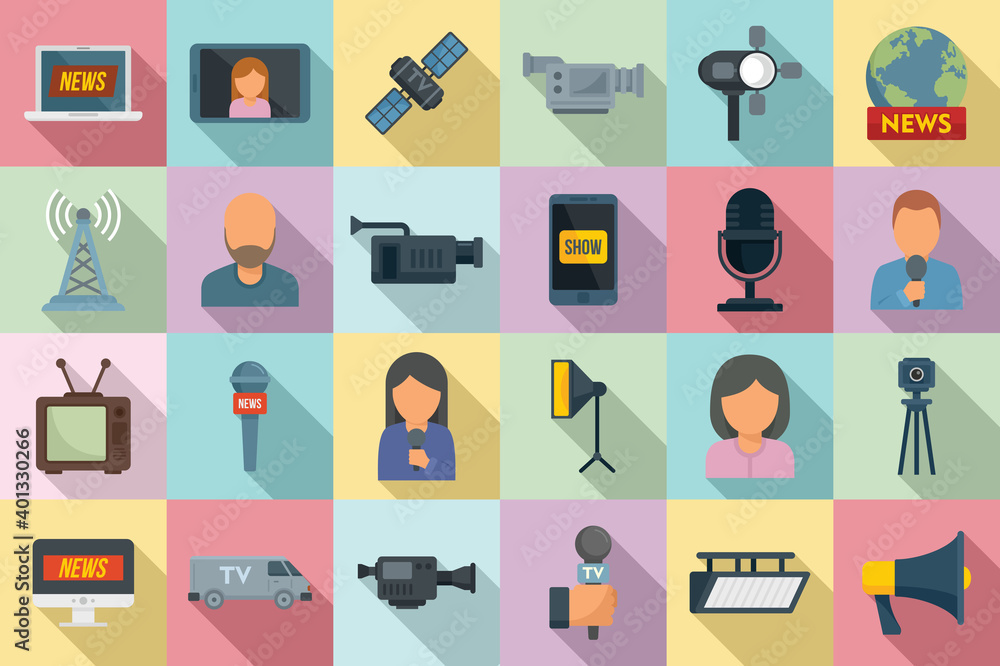 TV presenter icons set. Flat set of TV presenter vector icons for web ... TV presenter icons set. Flat set of TV presenter vector icons for web ...