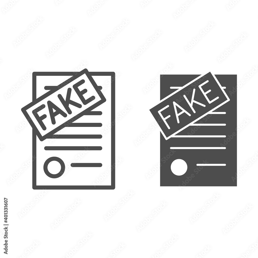 Fake documents line and solid icon, Black bookkeeping concept, forgery ...