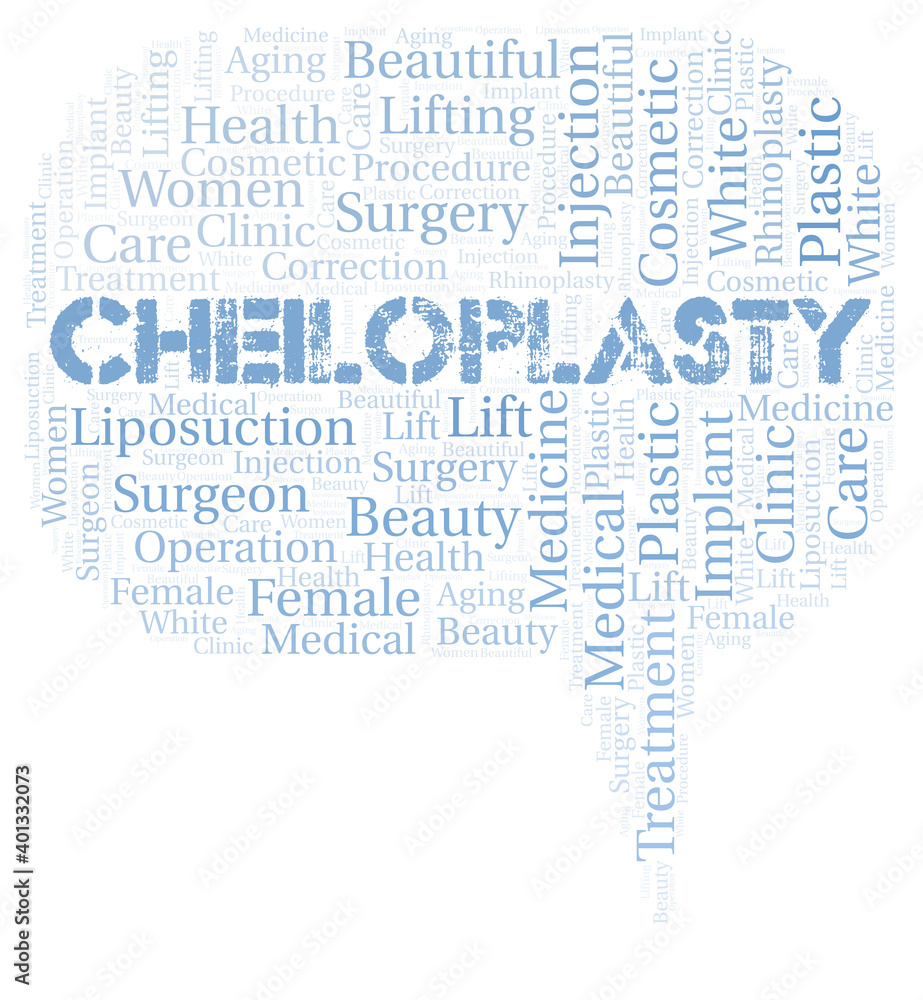 Cheiloplasty typography word cloud create with the text only. Type of ...