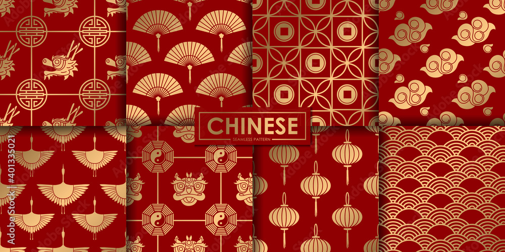 Golden chinese seamless pattern collection, Abstract background ...
