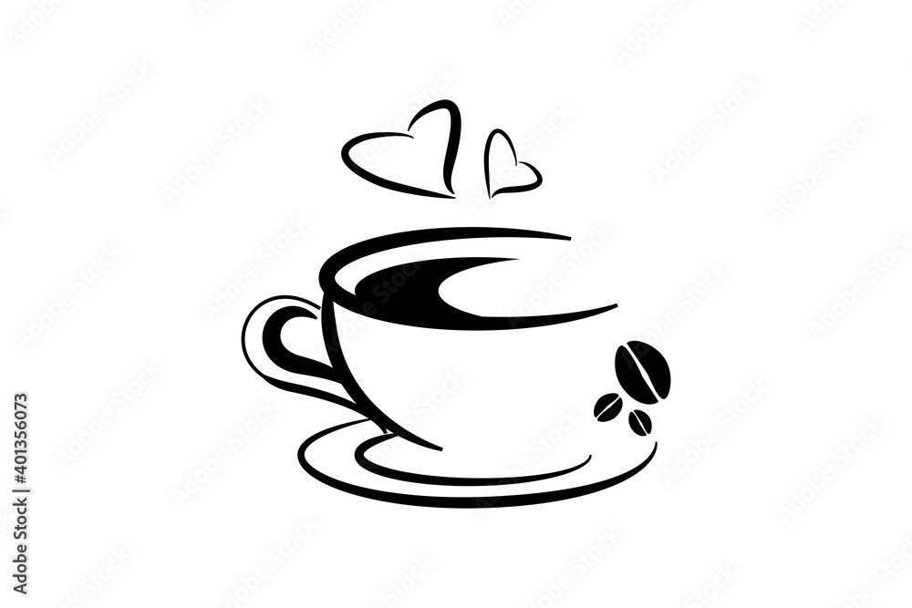 cute cartoon coffee cup with hot coffee outline design with coffee ...
