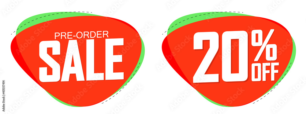 Pre-Order Sale banners design template, 20% off, discount tags, vector ...