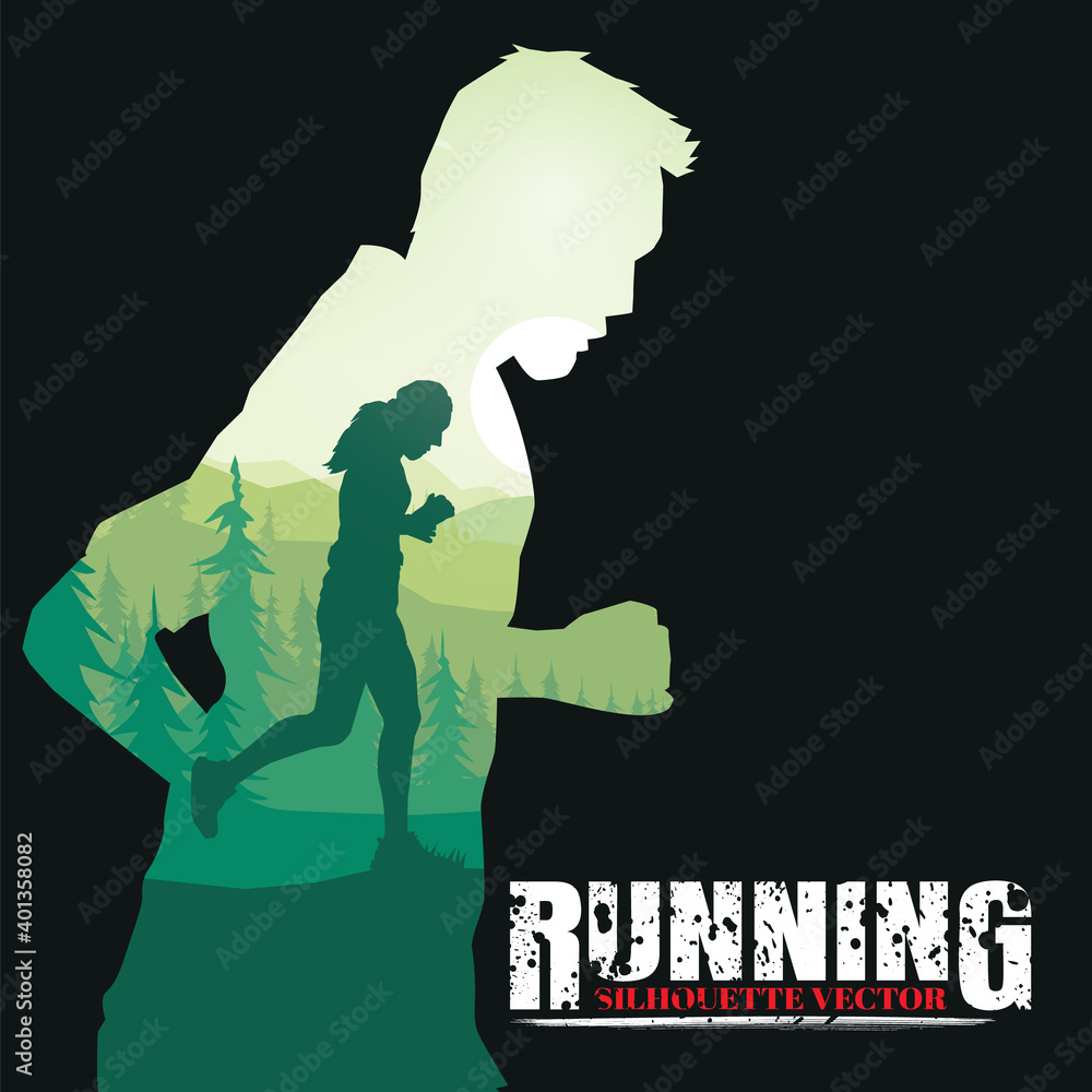 Running silhouettes. Vector illustration, Trail Running, Marathon ...