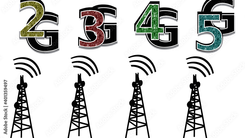 Vector illustration, Internet network icons. 2g, 3g, 4g, 5g mobile ...