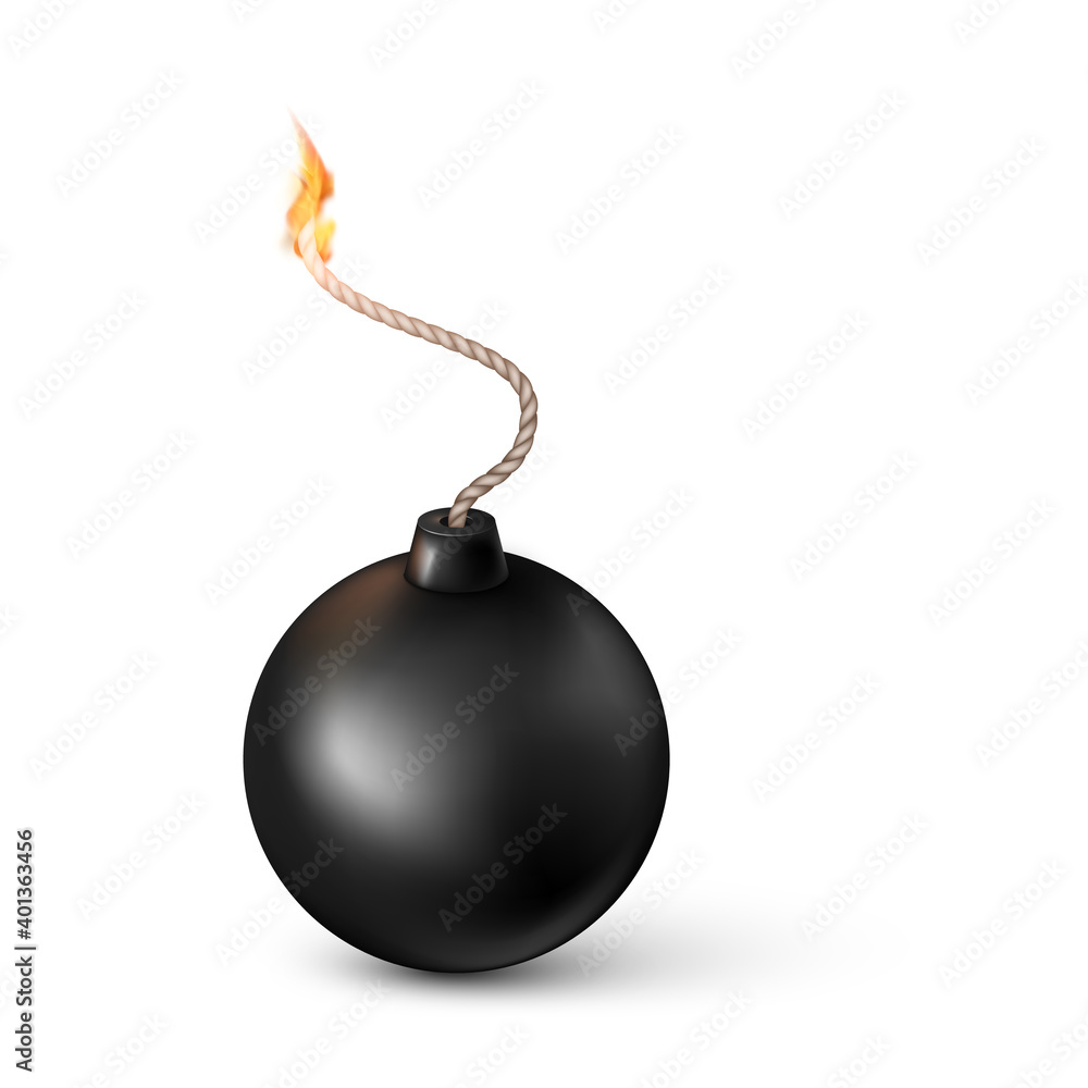 Vetor de Realistic bomb. Burning fuse black bomb. Vector illustration ...