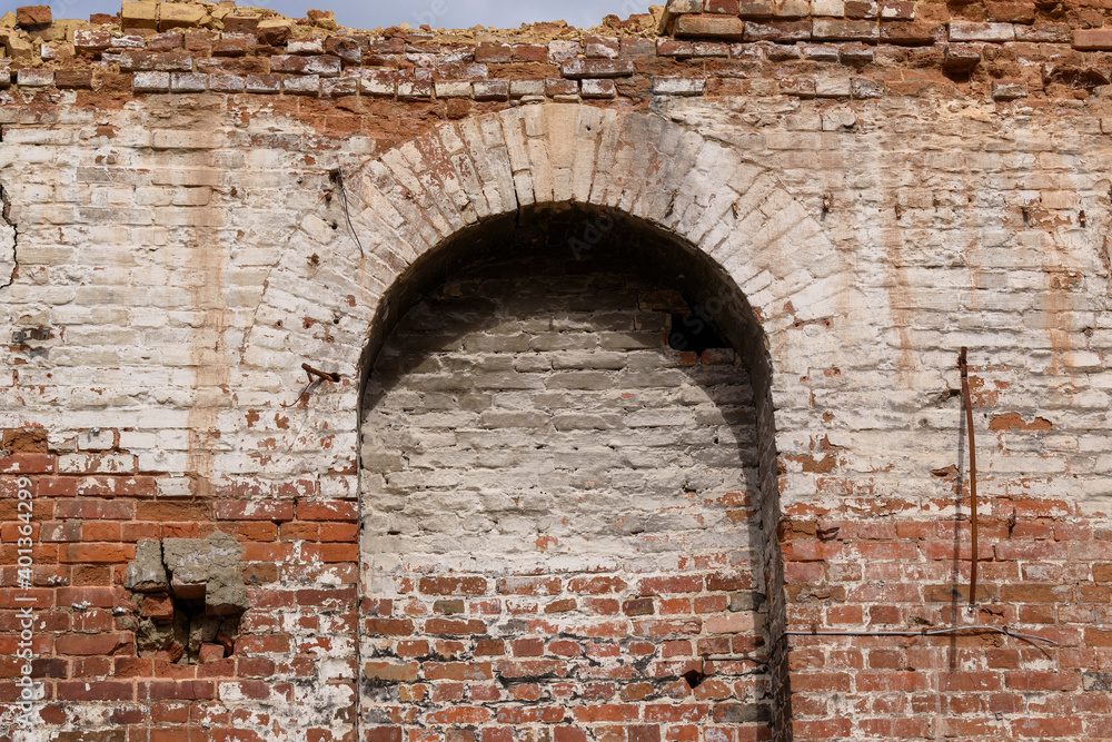 Niche in an old brick wall. Vaulted ceiling. Concept of an ancient ...