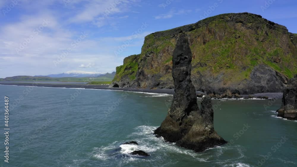 Video Stock Rock spires on Icelands south coast made famous by game of ...