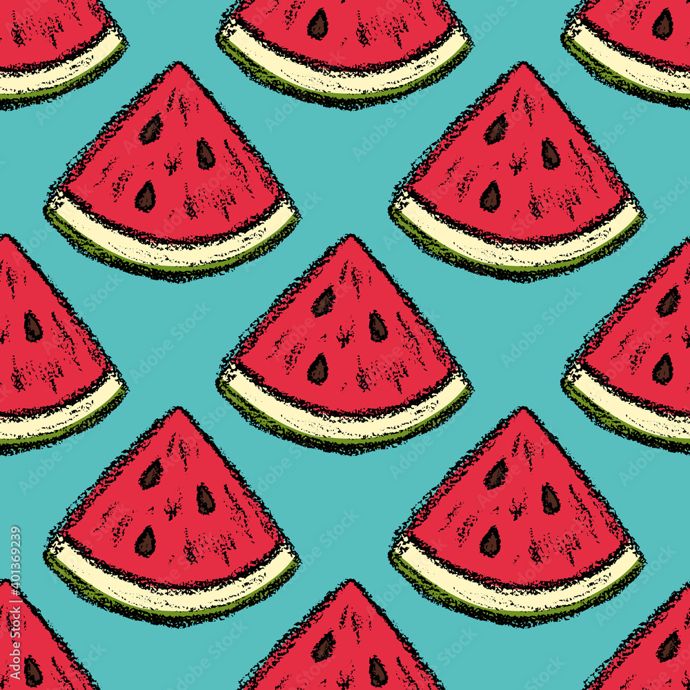 Crayon watermelon pattern. Children drawing chalk style watermelon ...