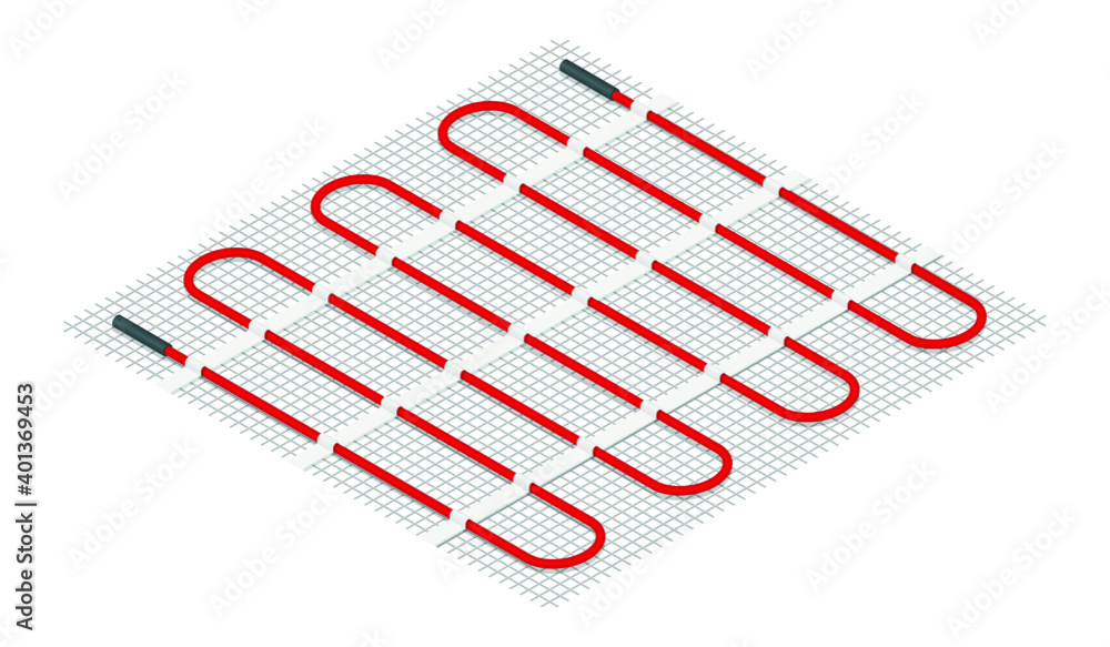 Realistic vector illustration underfloor heating isolated on white background. Electric floor ...