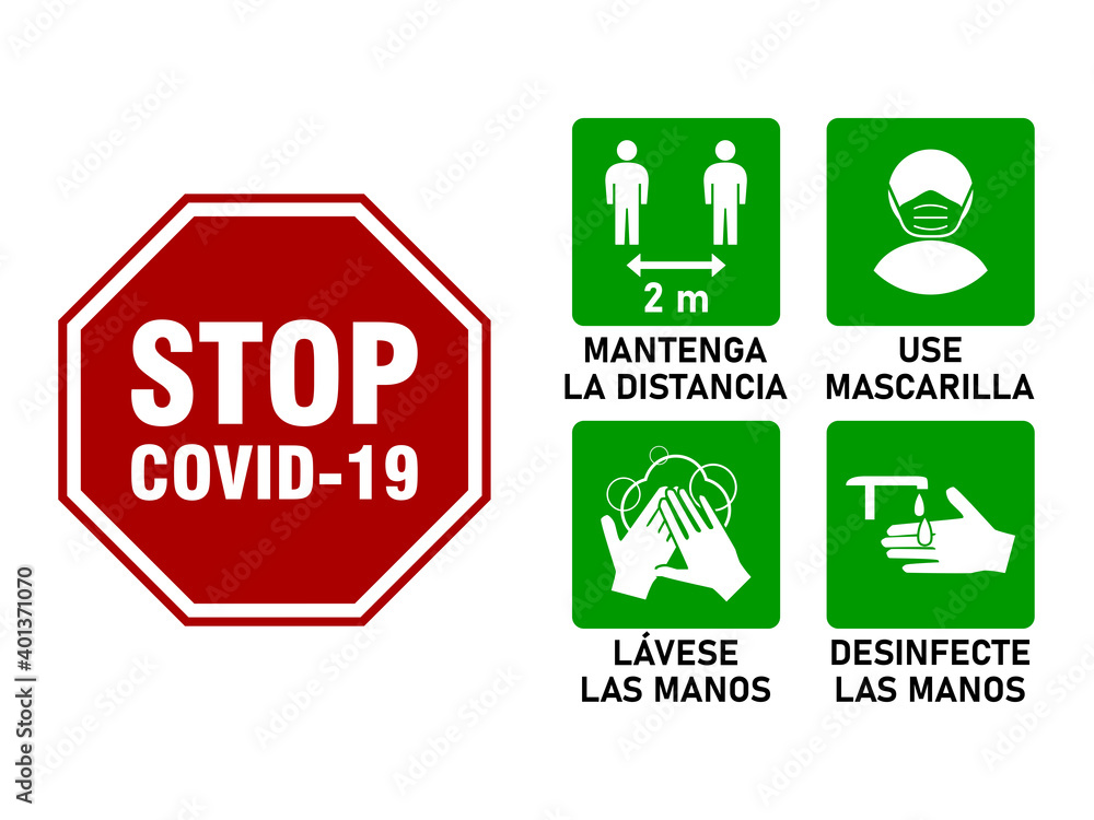 Simple Set of Coronavirus Covid-19 Instruction Icons in Spanish ...