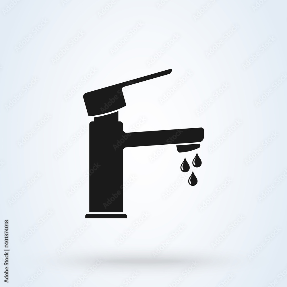 Water tap with drop icon or logo. faucet concept. Dripping tap with ...