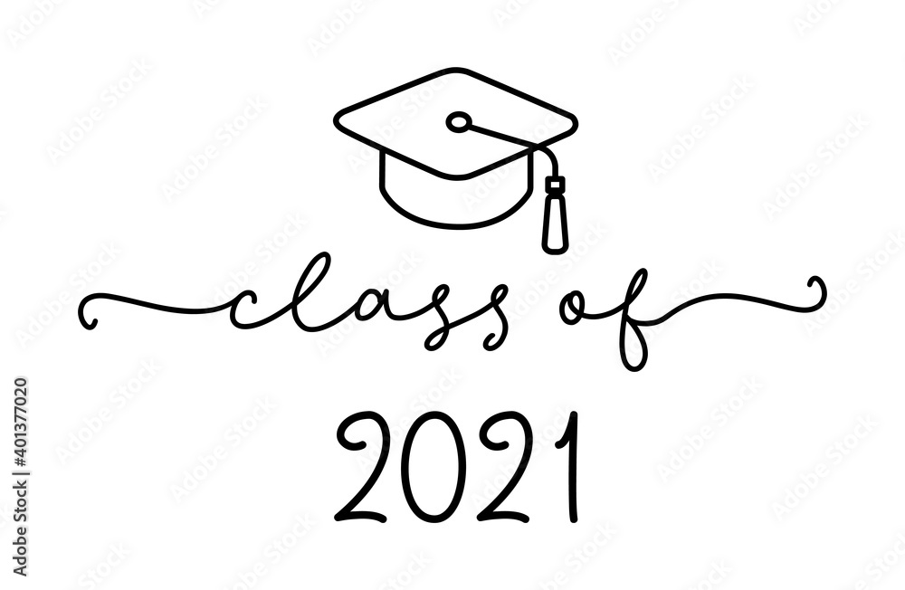 Vetor do Stock: CLASS OF 2021. Graduation logo with cap for high school ...