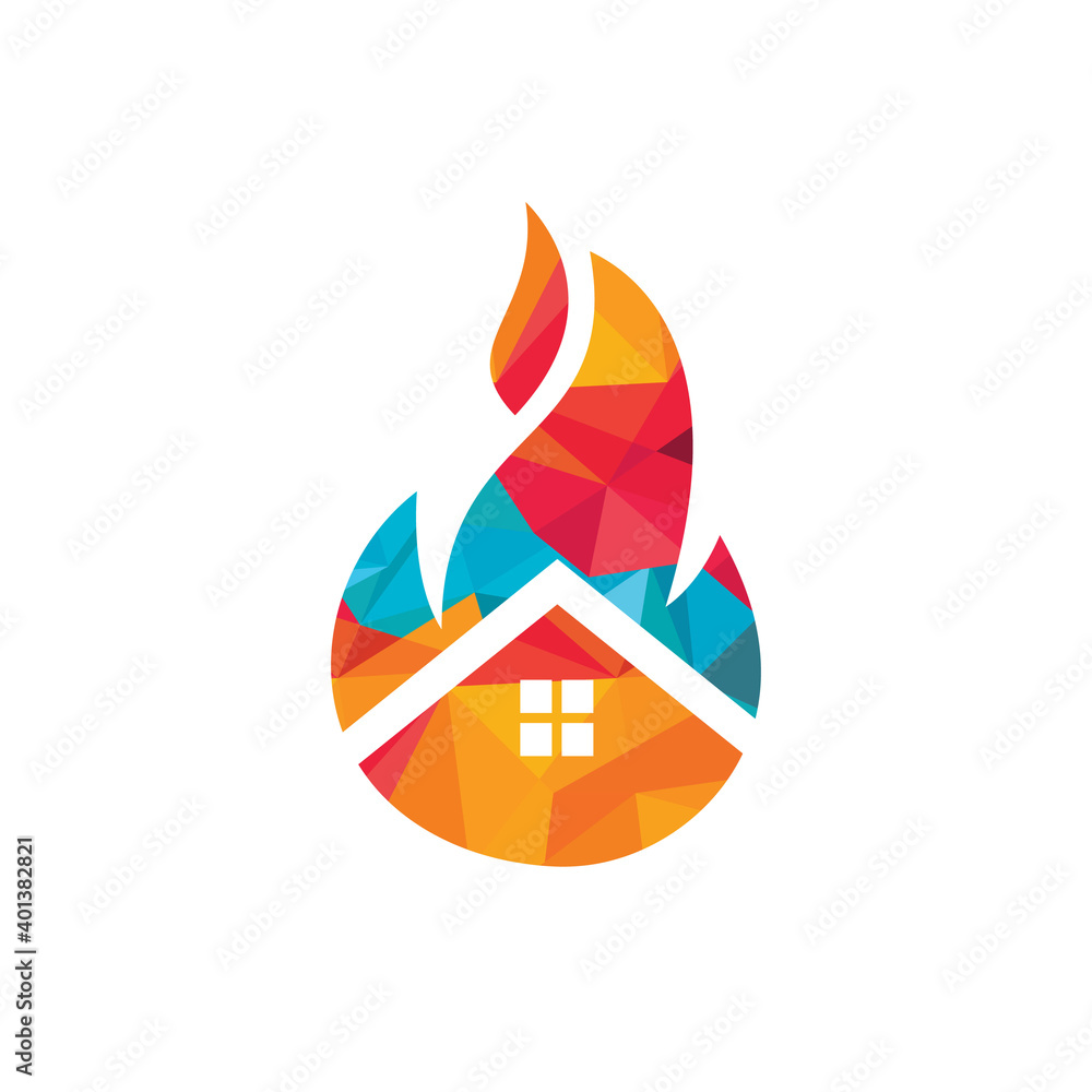 House fire vector logo design template. Preventing fire or fire alarm ...