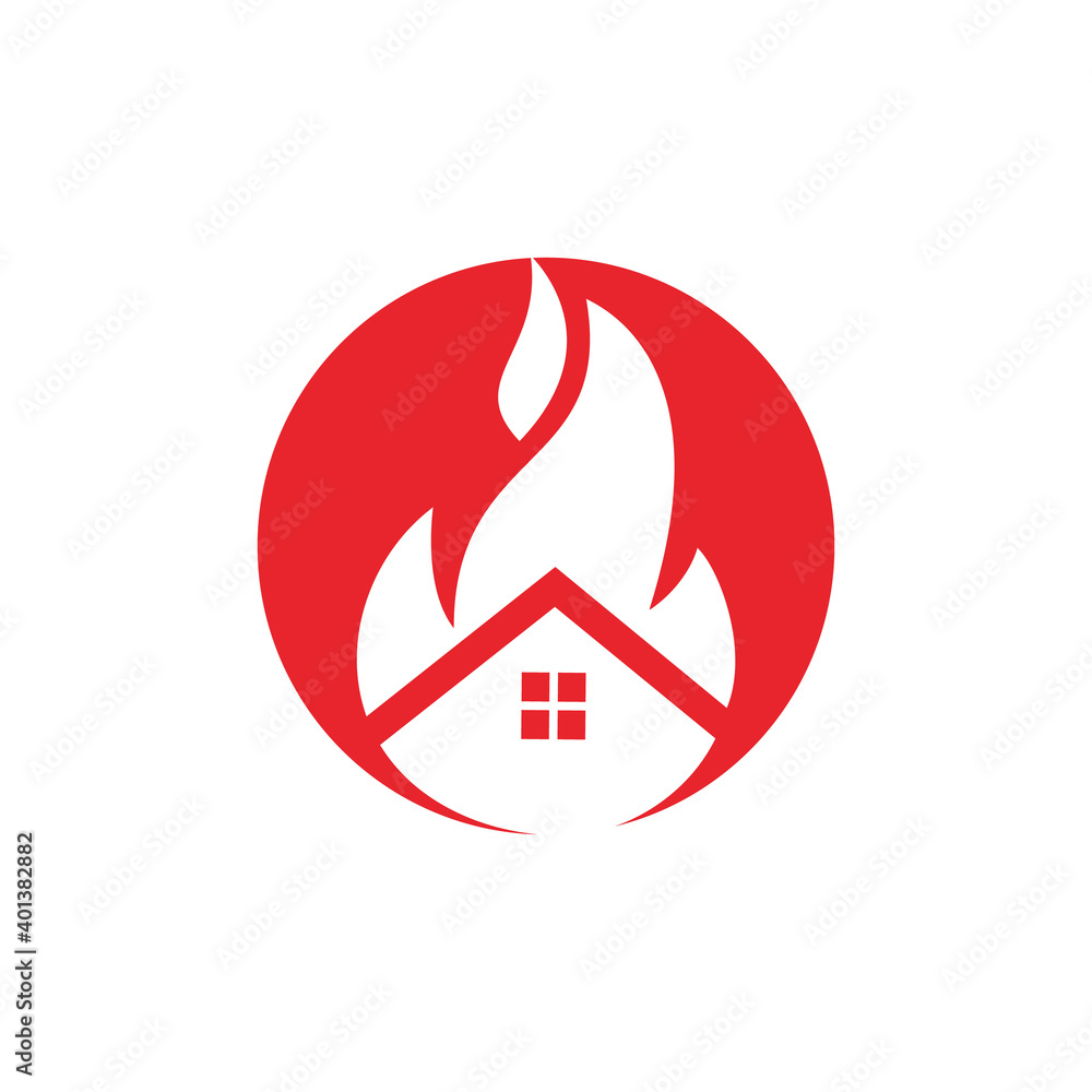 House fire vector logo design template. Preventing fire or fire alarm ...
