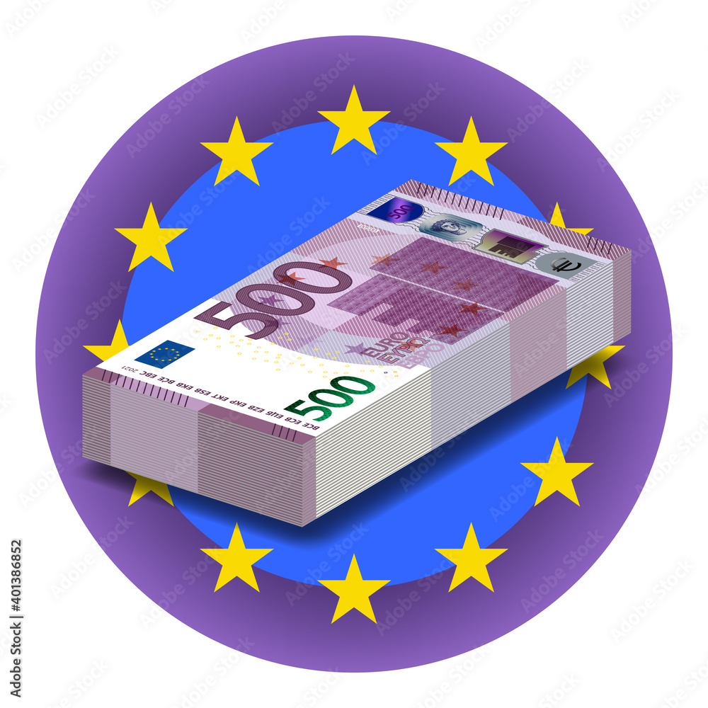 3D volumetric economic icon. Bundle of European Union paper money ...