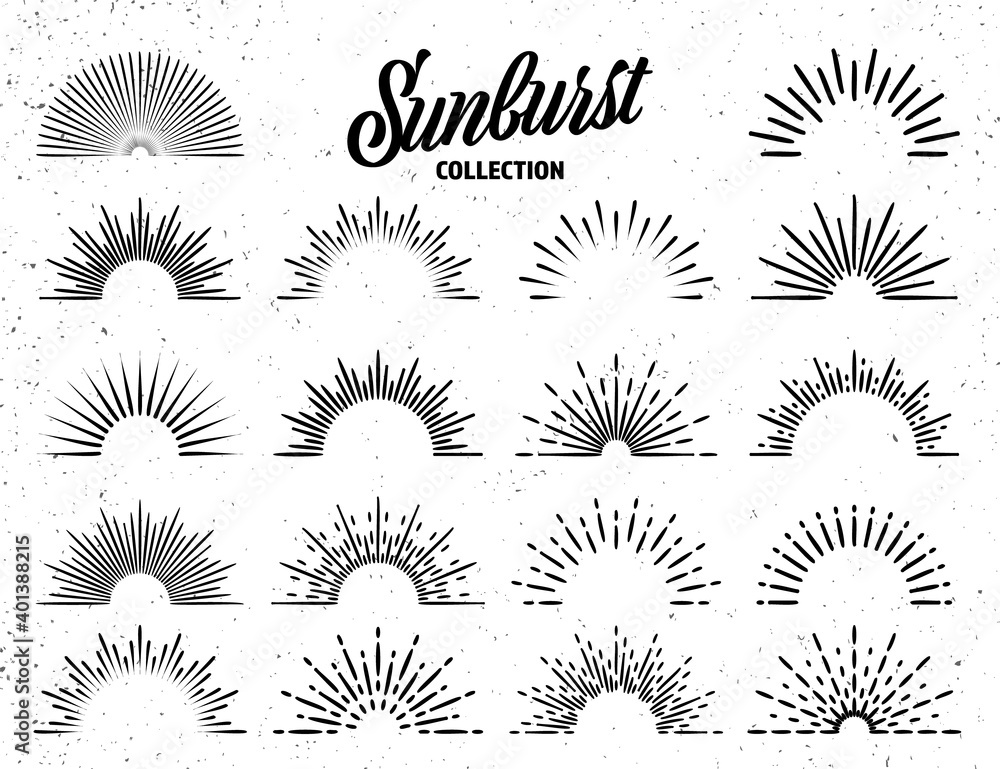 Vintage grunge sunburst collection. Bursting sun rays. Fireworks ...