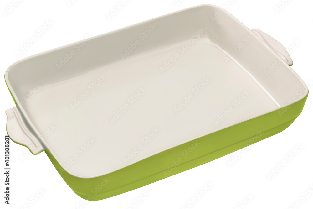 Oblong Rectangular Ceramic Baking Pan with Handles, Colored Green on ...