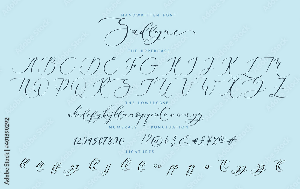 Handwritten script cursive calligraphy playful font vector alphabet set ...