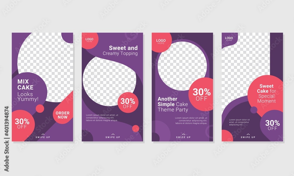 Set of sweet cake, candy, bakery, ice cream stories social media post ...