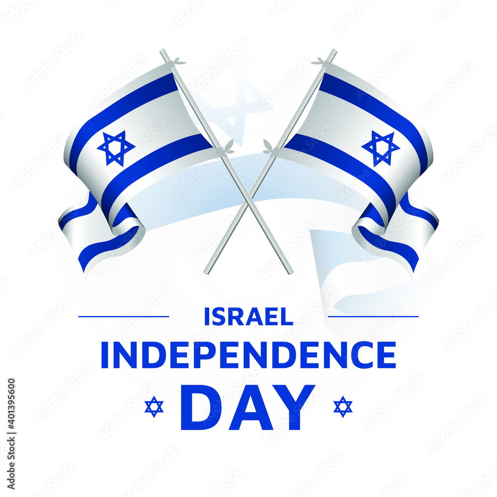 Crossed Israel flags poles. template for independence day, National day ...