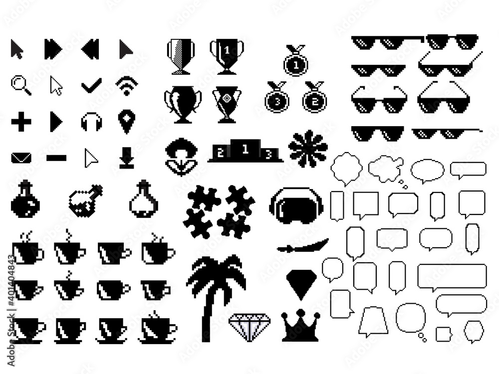 Pixel Icons Set Pixel Art 8 Bit Stock Vector Adobe Stock