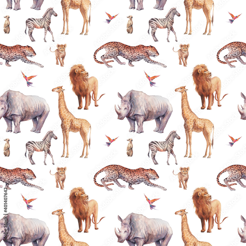 Safari animals pattern. Hand drawn seamless ornament with animals on ...