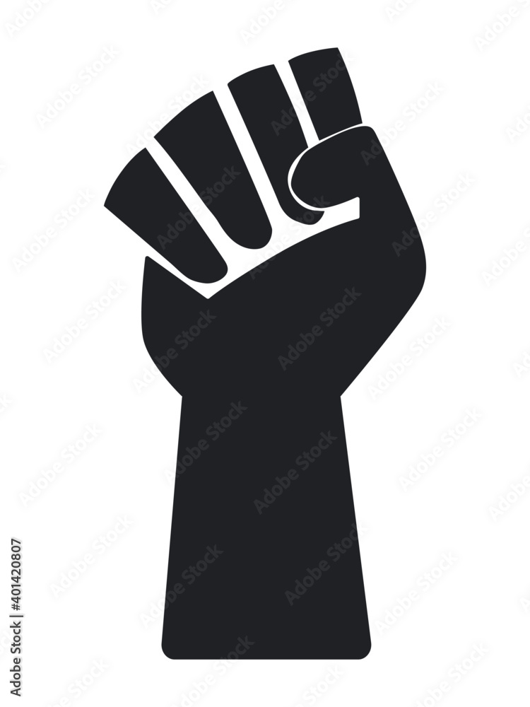 Black hand raised in a fist. Sign of protest and fight for civil rights ...