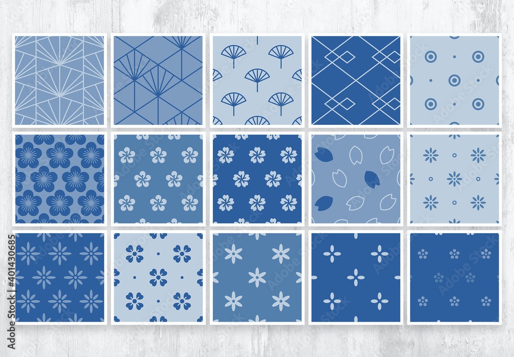 Japanese Flower Patterns Set with Minimalist Style Stock Template ...