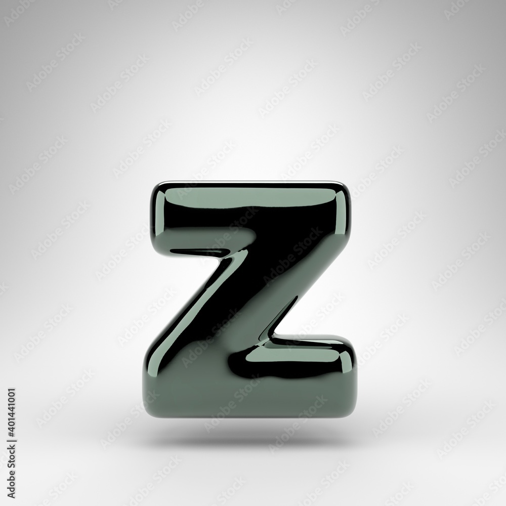 Letter Z lowercase on white background. Green chrome 3D letter with ...