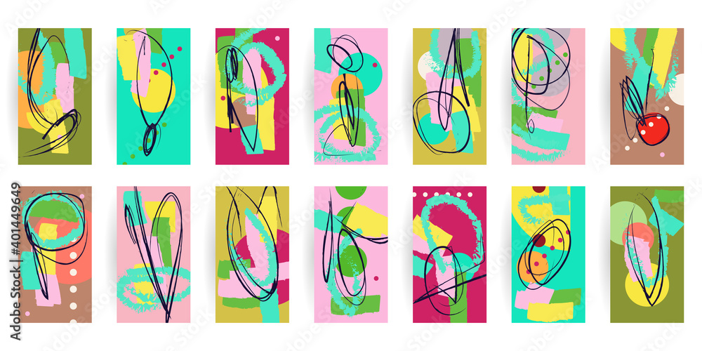 Bold bright zine painting Color Trend 3d Modern abstract covers set ...