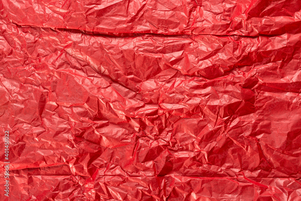 Bright red wrapping paper crumpled paper texture. Creased sheet ...