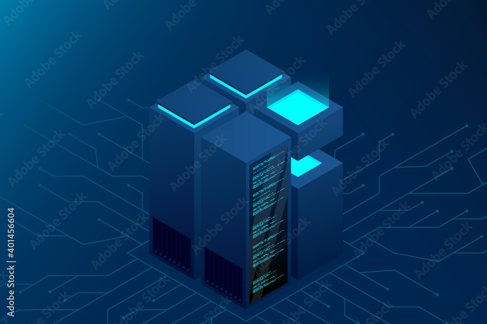 Isometric Data center. Data center landing page. Isometric servers ...
